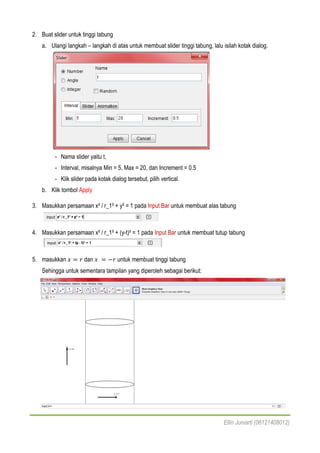 Tutorial membuat luas dan volume tabung menggunakan geogebra | PDF