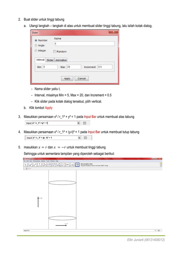 Tutorial membuat luas dan volume tabung menggunakan geogebra | PDF