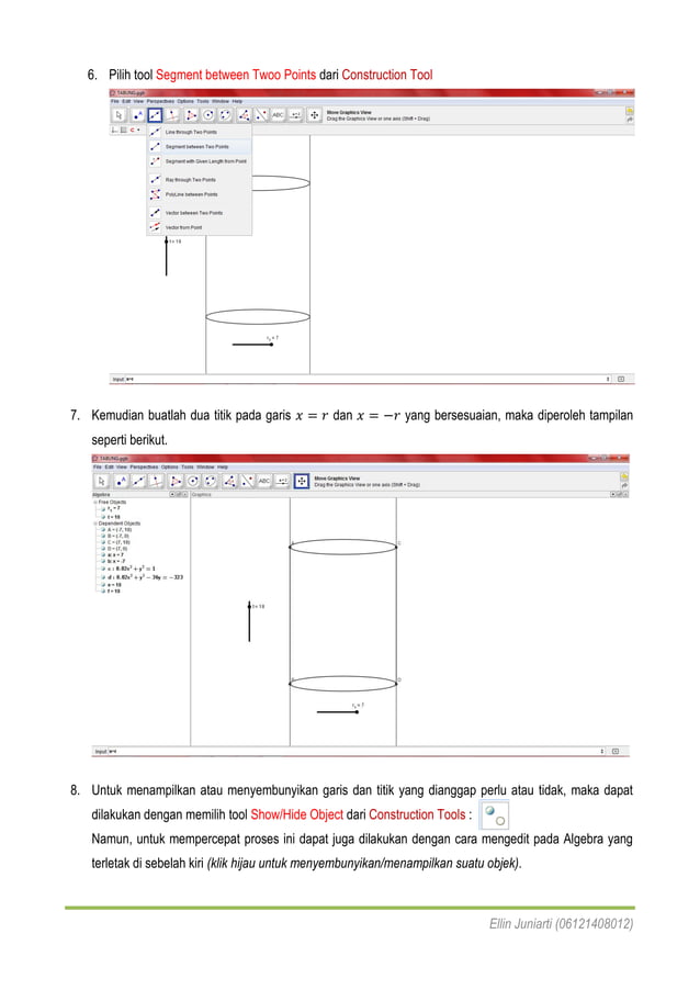 Tutorial membuat luas dan volume tabung menggunakan geogebra | PDF