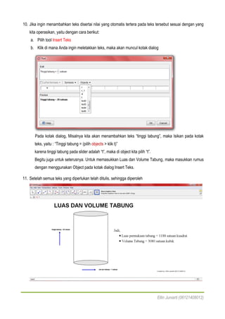 Tutorial membuat luas dan volume tabung menggunakan geogebra | PDF