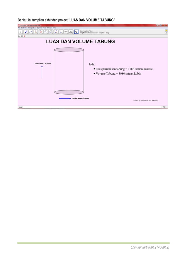 Tutorial membuat luas dan volume tabung menggunakan geogebra | PDF