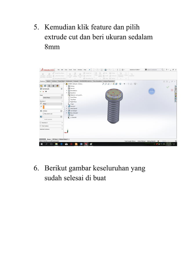 Tutorial membuat screw 3d menggunakan software solidwork | DOC