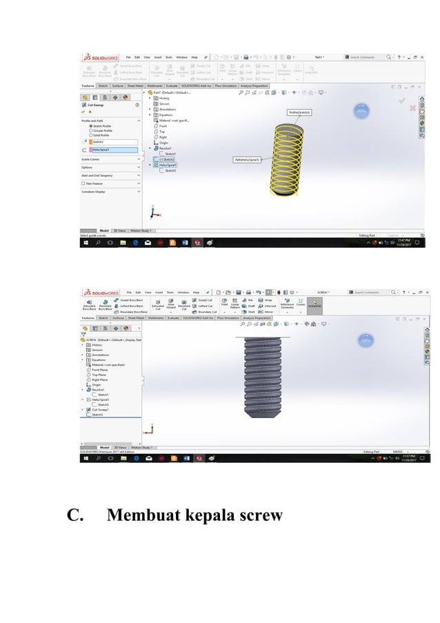 Tutorial membuat screw 3d menggunakan software solidwork | DOC
