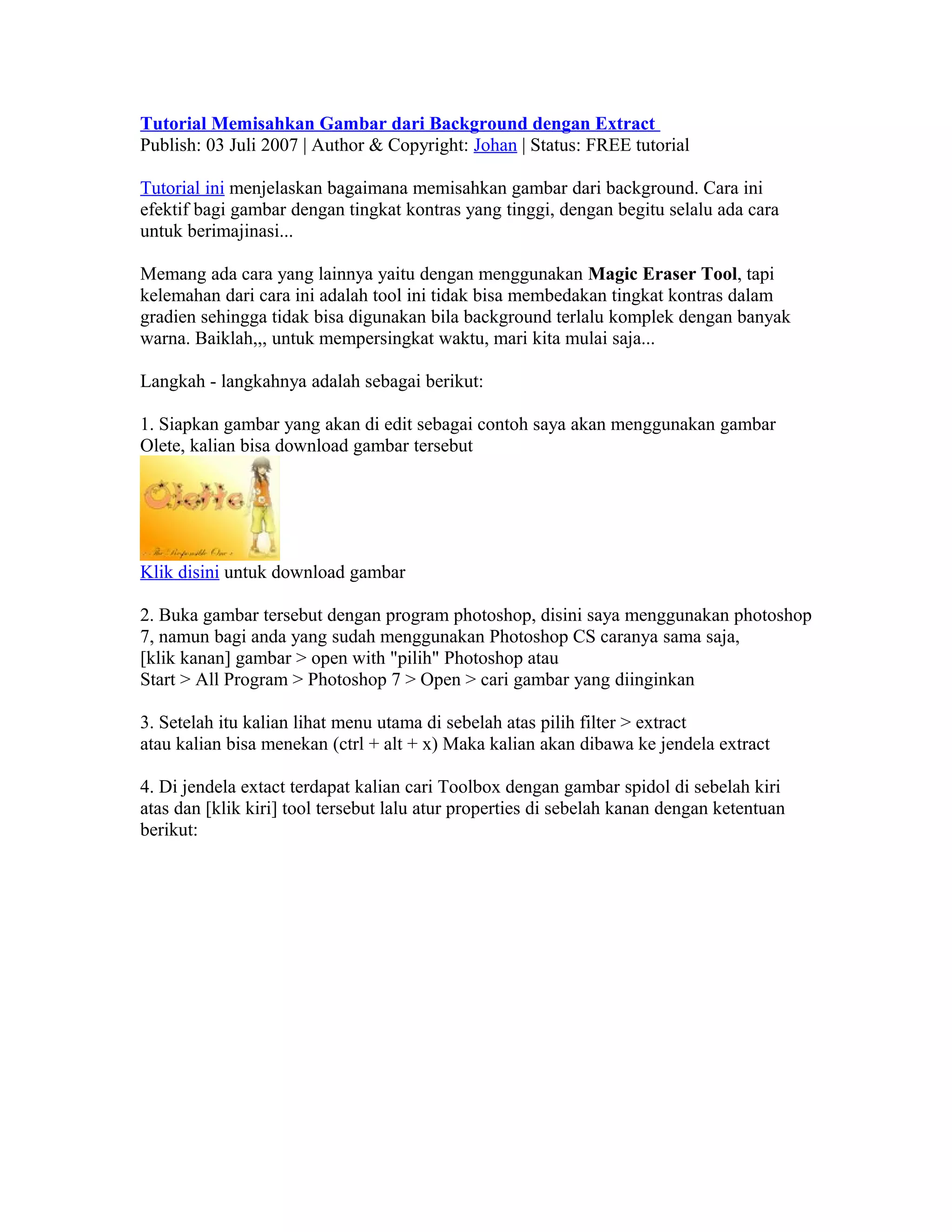 Tutorial memisahkan gambar dari background dengan extract | DOC