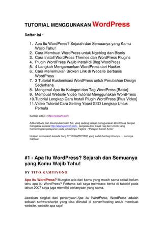 Tutorial Menggunakan WordPress MUDAH!!! | PDF