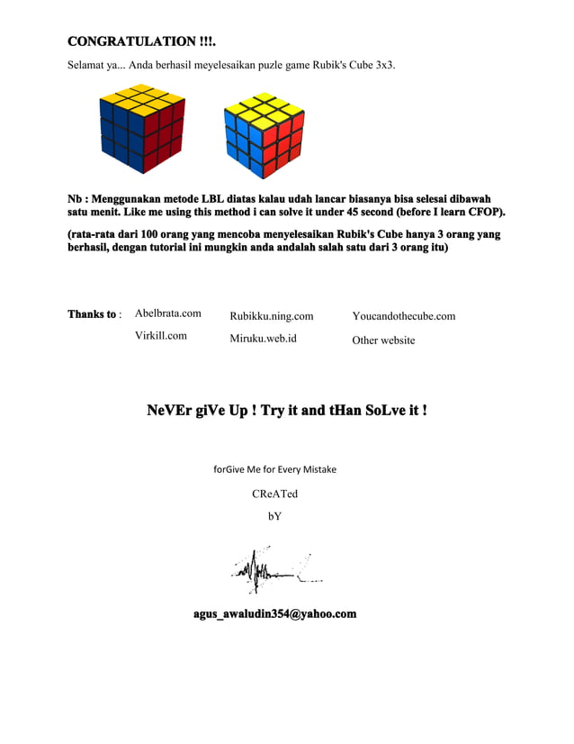 Tutorial rubik's cube 3x3 | PDF