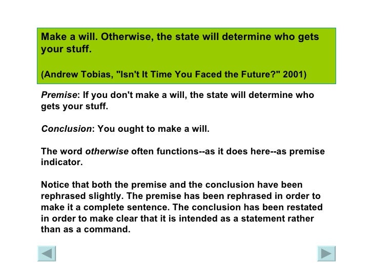 Tutorial On Arguments Premises Conclusions