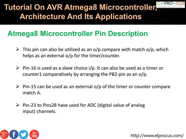 Tutorial on avr atmega8 microcontroller, architecture and its applications | PPTX | Computer ...