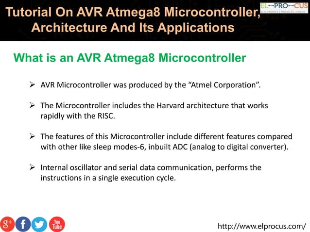 Tutorial on avr atmega8 microcontroller, architecture and its applications | PPTX | Computer ...
