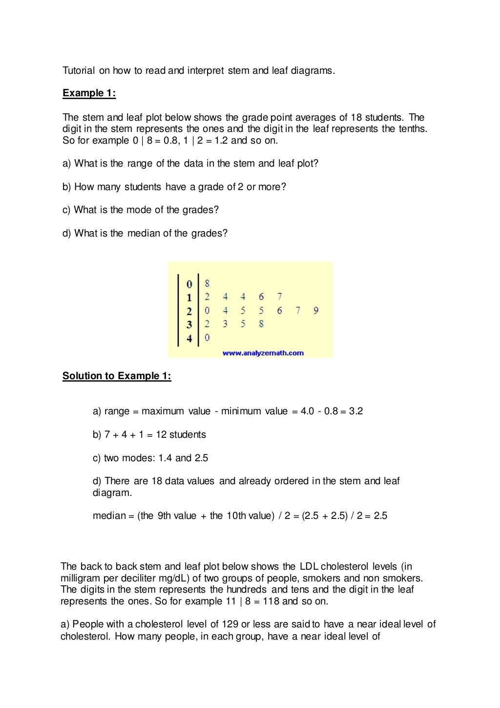 Tutorial On Stem And Leaf Diagrams Tutorial On Stem And Leaf Diagrams