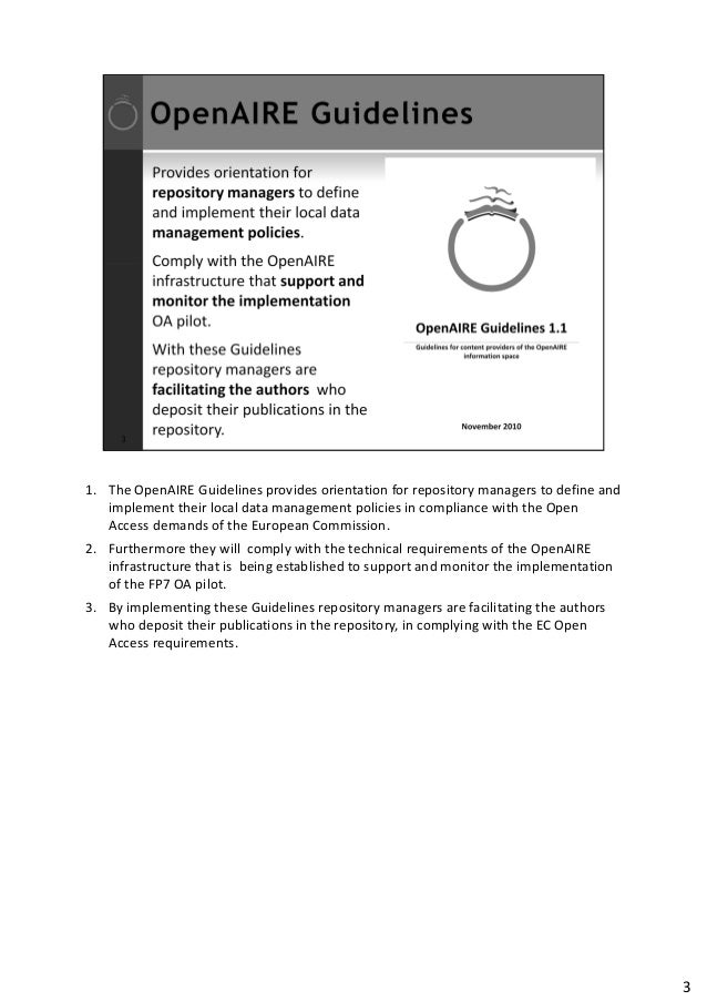 OpenAIRE: Making your repository OpenAIRE compliant: Guidelines and n…