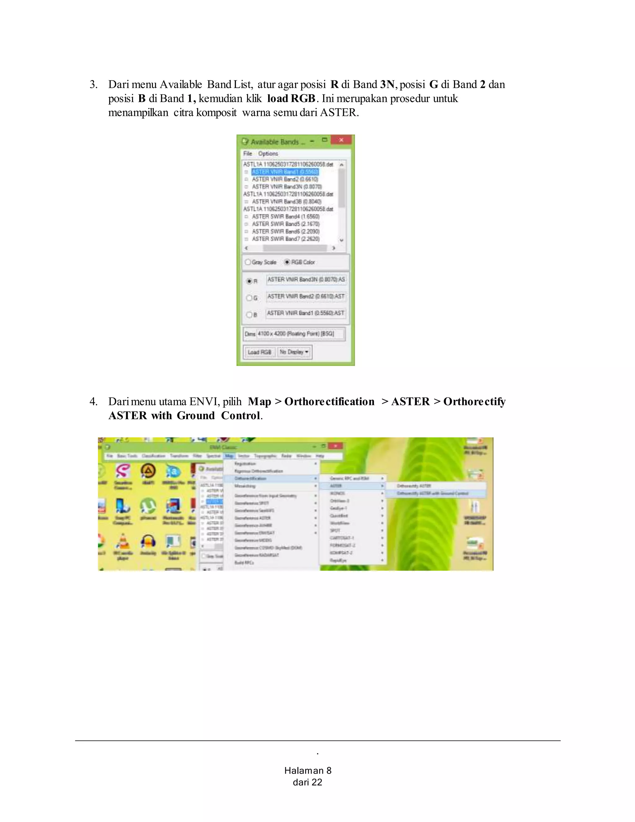 Tutorial ASTER Imagery Orthorectification Using ENVI Software | DOCX