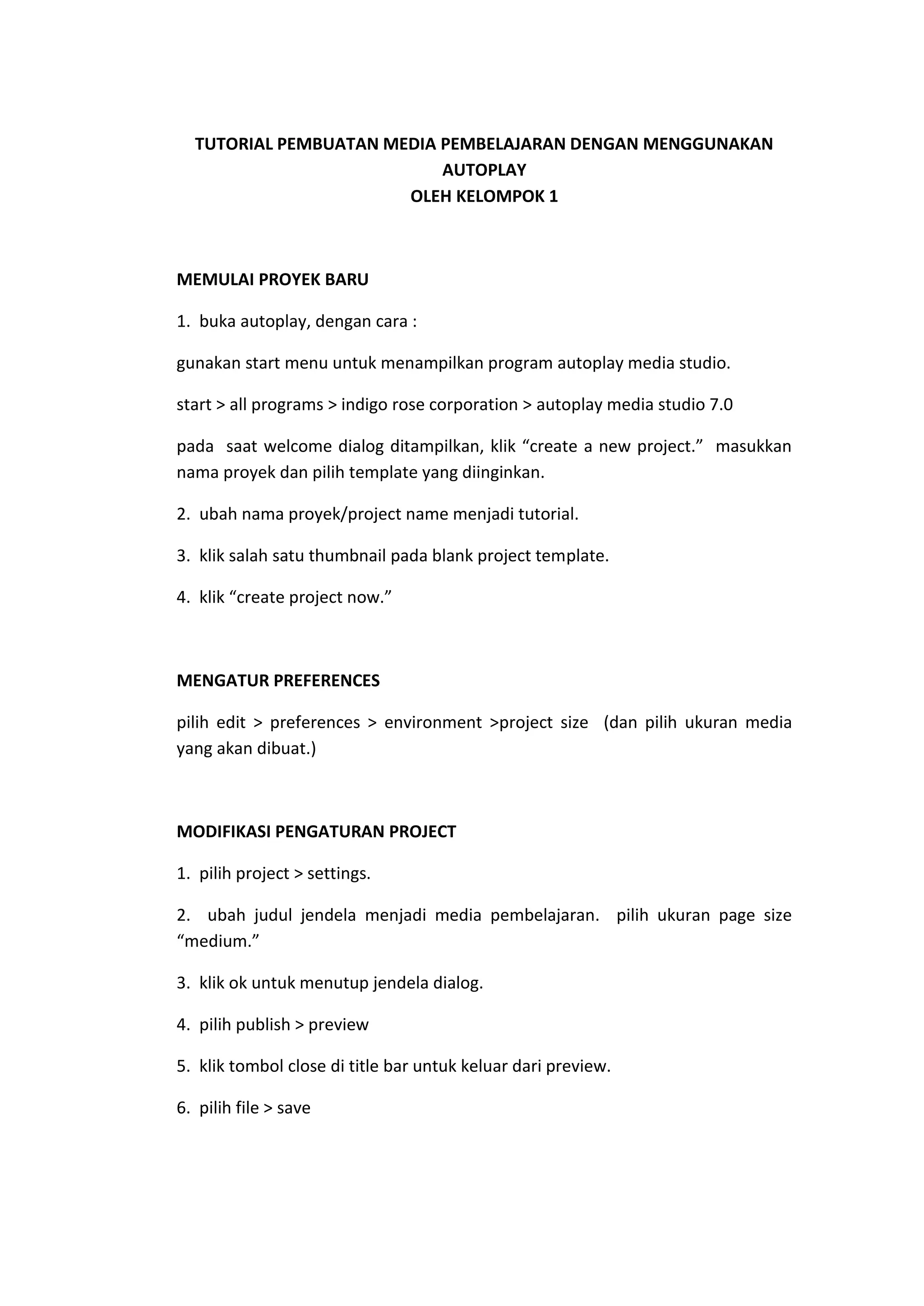 Tutorial pembuatan media pembelajaran dengan menggunakan autoplay | PDF