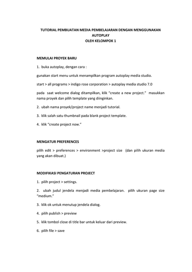 Tutorial pembuatan media pembelajaran dengan menggunakan autoplay | PDF