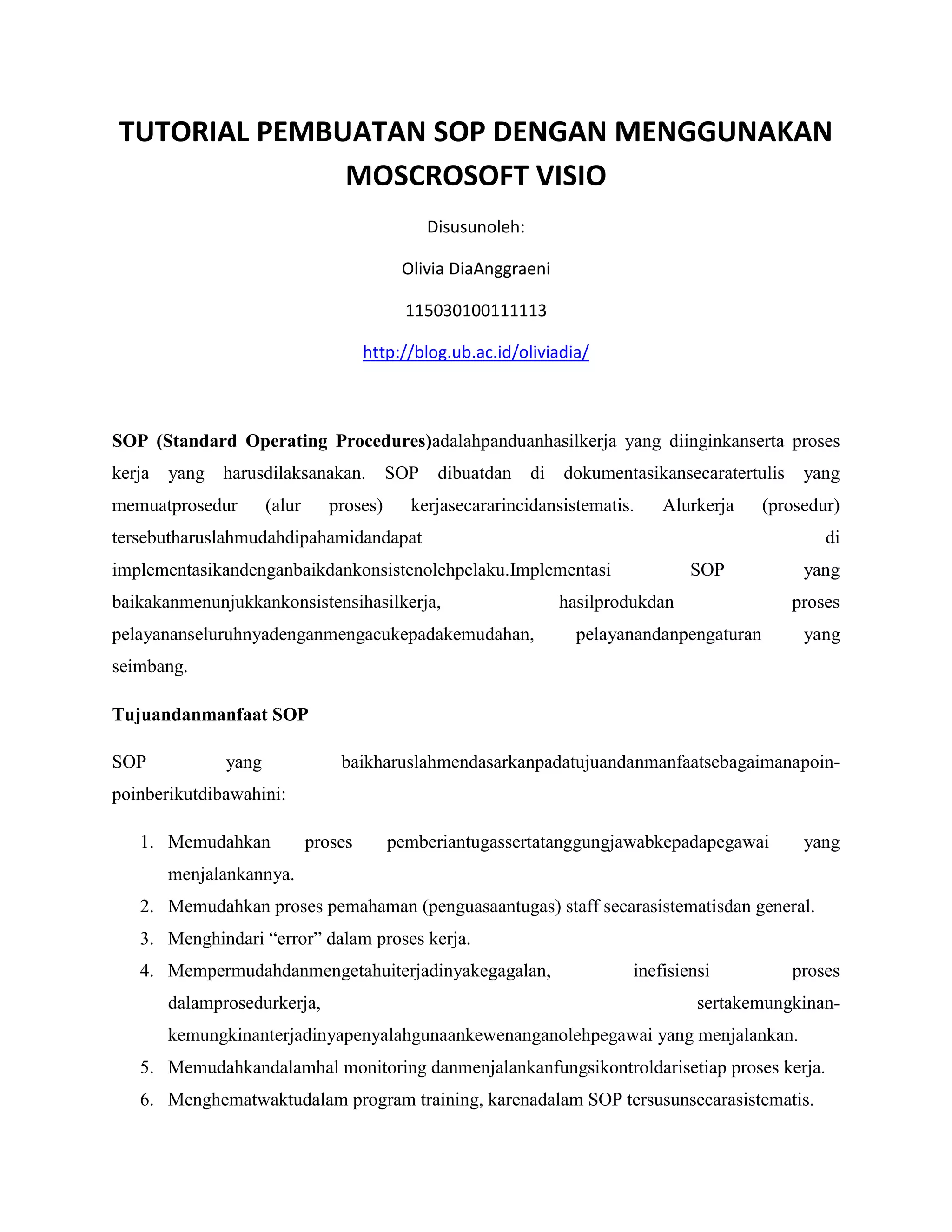 Tutorial pembuatan sop dengan menggunakan moscrosoft visio | DOCX