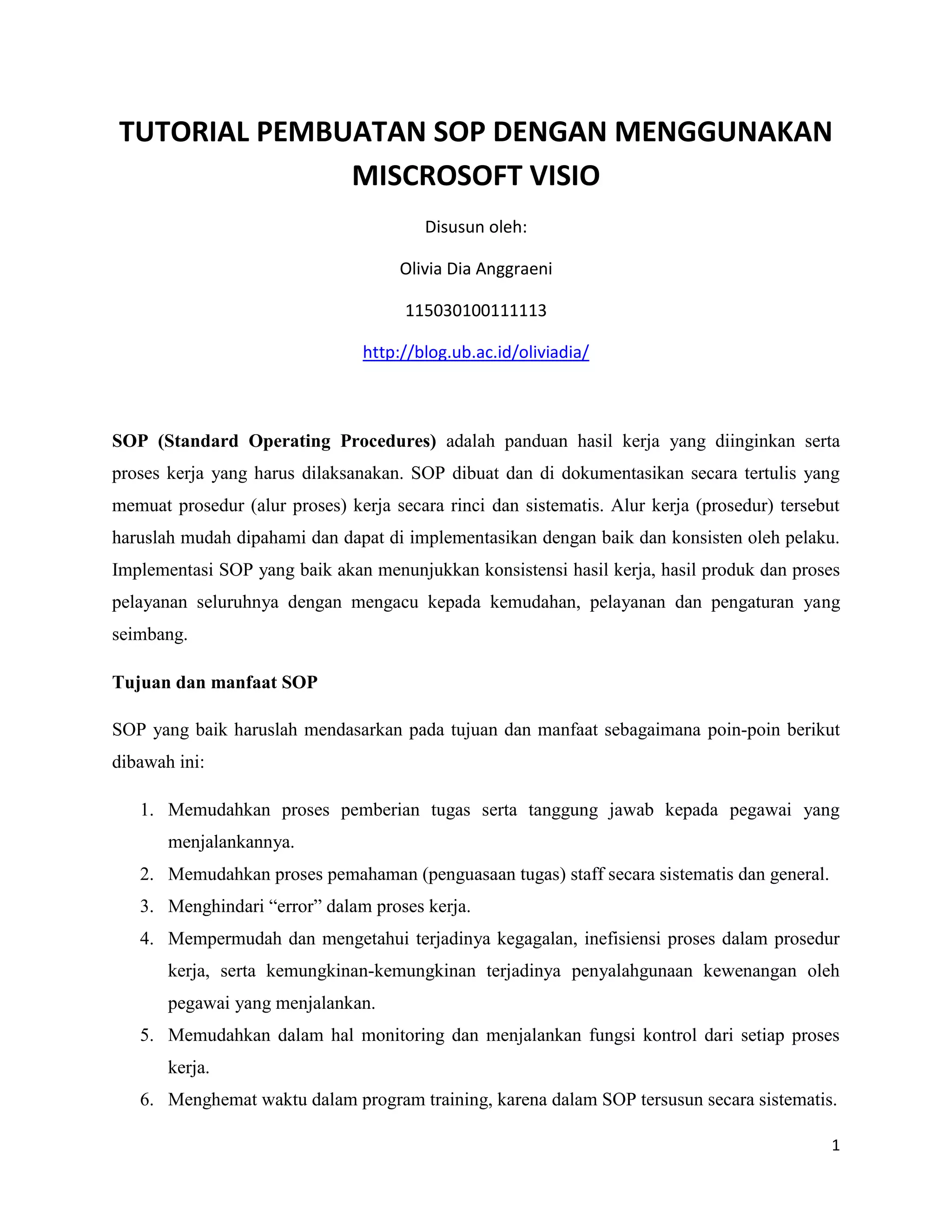 Tutorial pembuatan sop dengan menggunakan mscrosoft visio | PDF