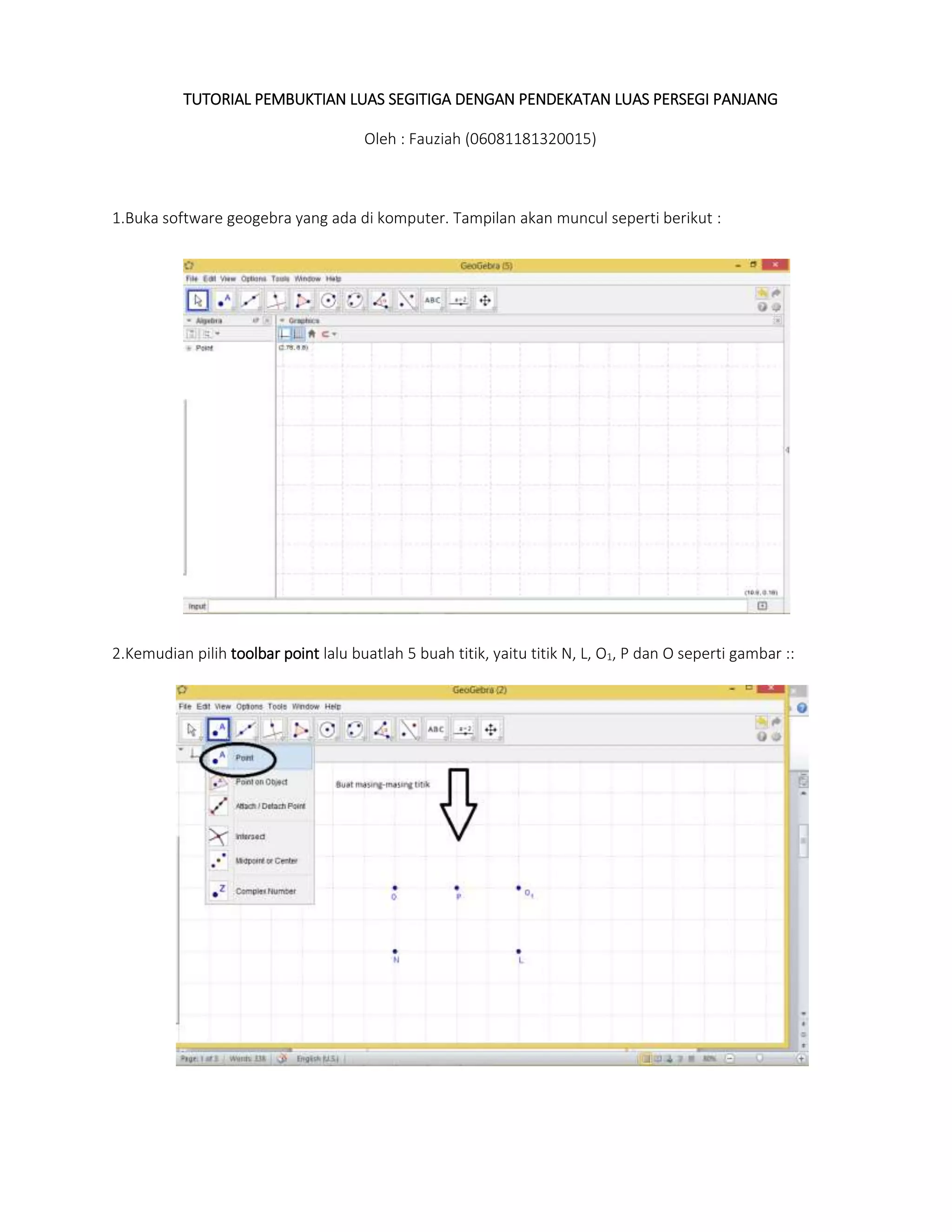 Tutorial membuat pembuktian l.segitiga dengan pendekatan l.persegi panjang di geogebra | DOCX
