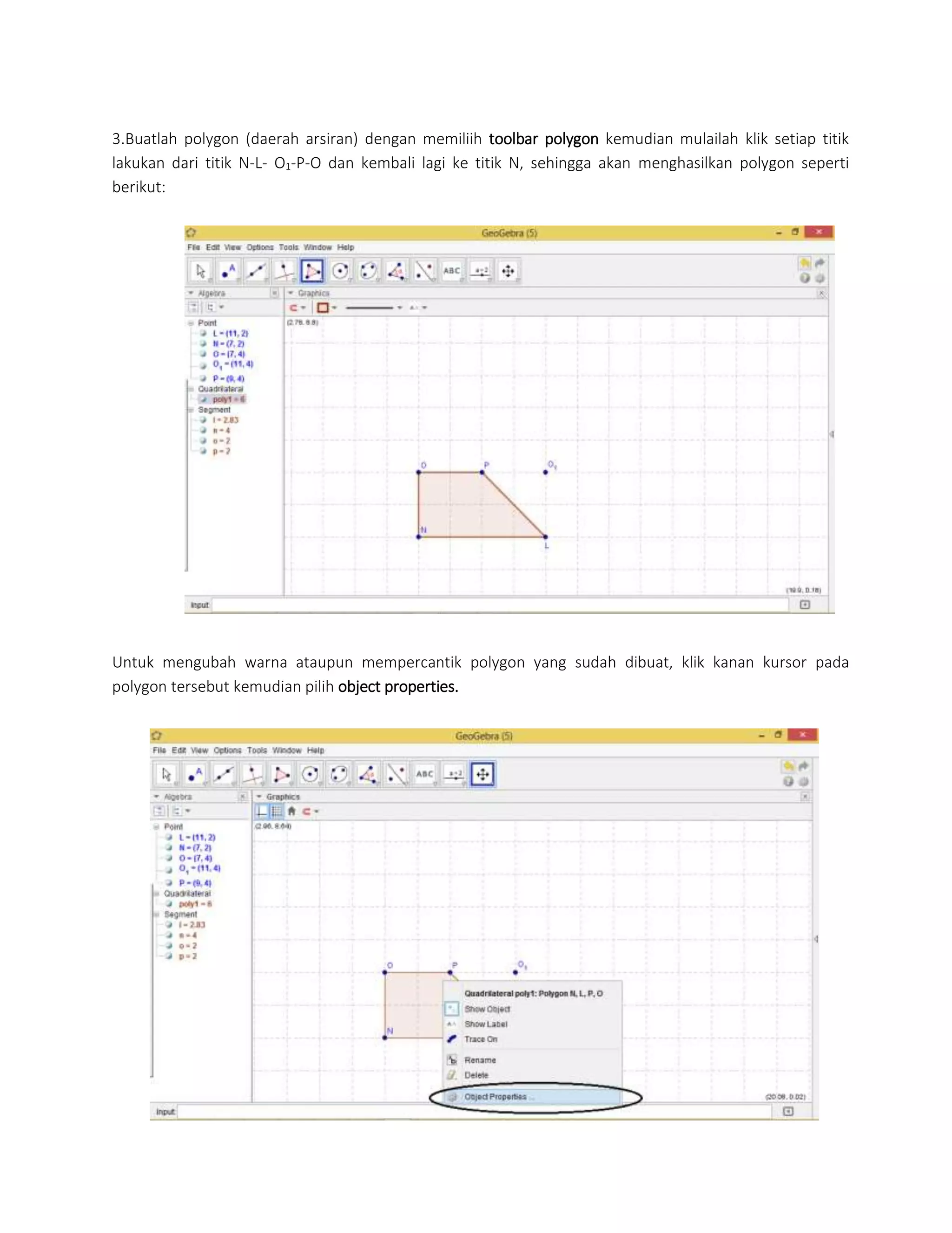 Tutorial membuat pembuktian l.segitiga dengan pendekatan l.persegi panjang di geogebra | DOCX
