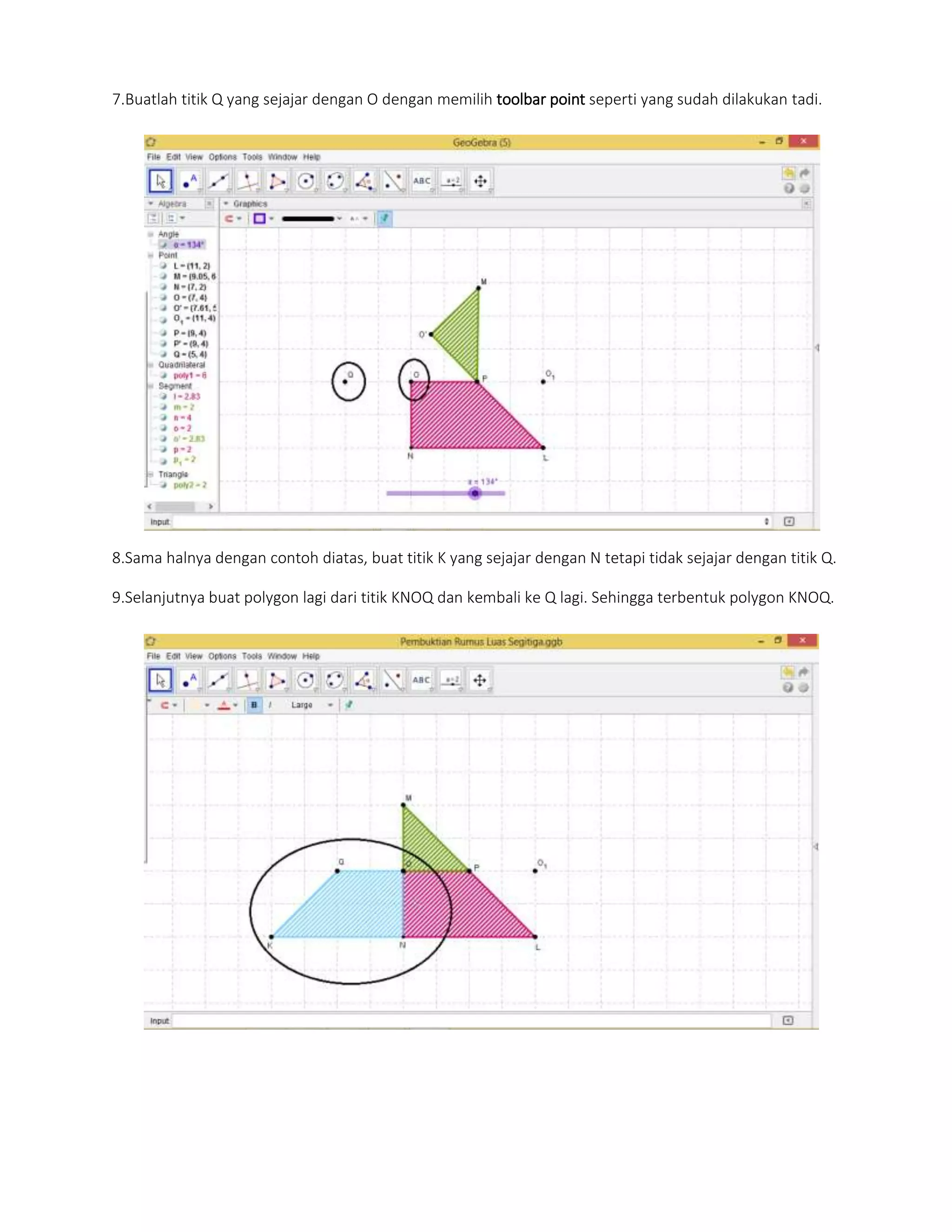 Tutorial membuat pembuktian l.segitiga dengan pendekatan l.persegi panjang di geogebra | DOCX