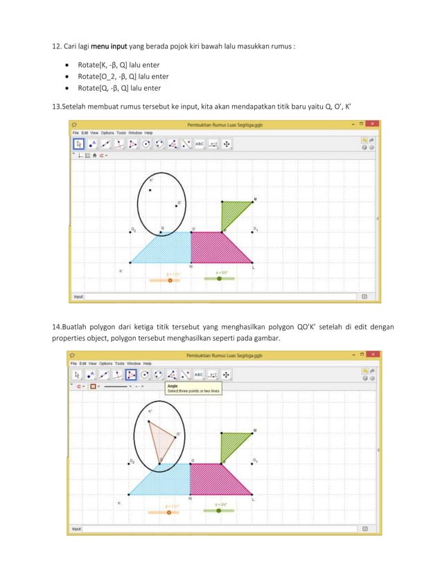 Tutorial membuat pembuktian l.segitiga dengan pendekatan l.persegi panjang di geogebra | DOCX