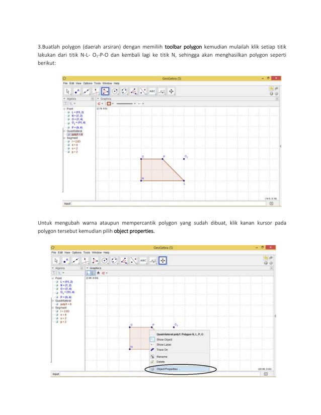 Tutorial membuat pembuktian l.segitiga dengan pendekatan l.persegi panjang di geogebra | DOCX