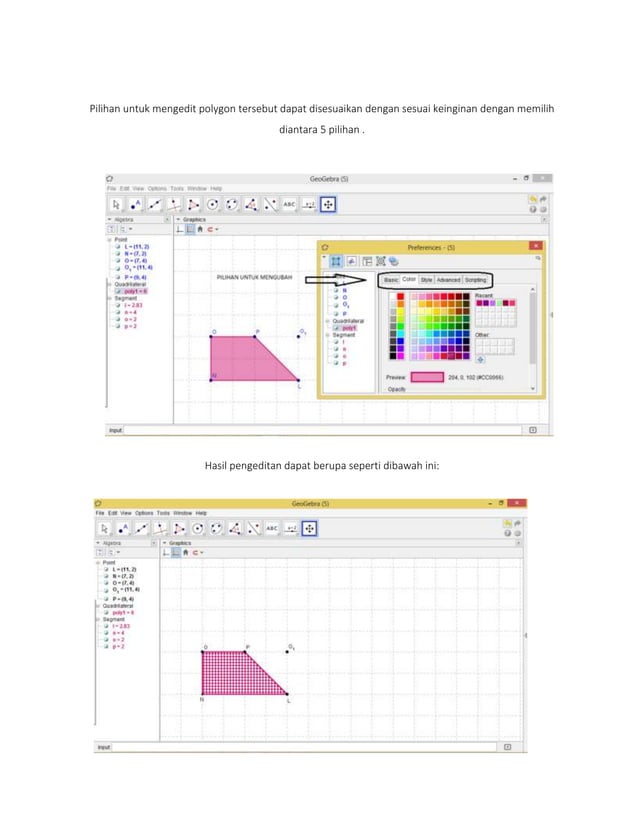 Tutorial membuat pembuktian l.segitiga dengan pendekatan l.persegi panjang di geogebra | DOCX