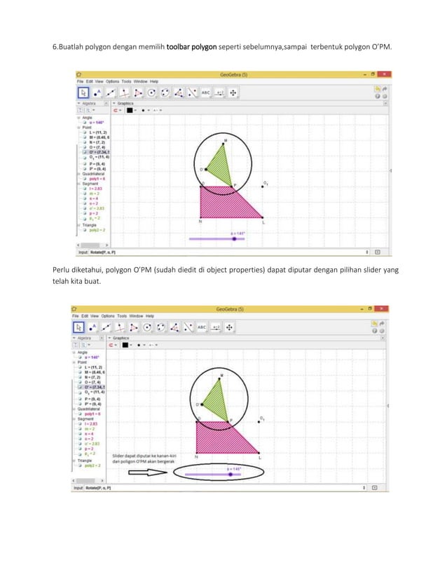 Tutorial membuat pembuktian l.segitiga dengan pendekatan l.persegi panjang di geogebra | DOCX