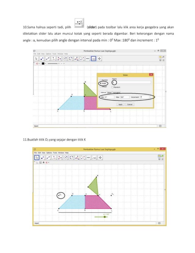 Tutorial membuat pembuktian l.segitiga dengan pendekatan l.persegi panjang di geogebra | DOCX