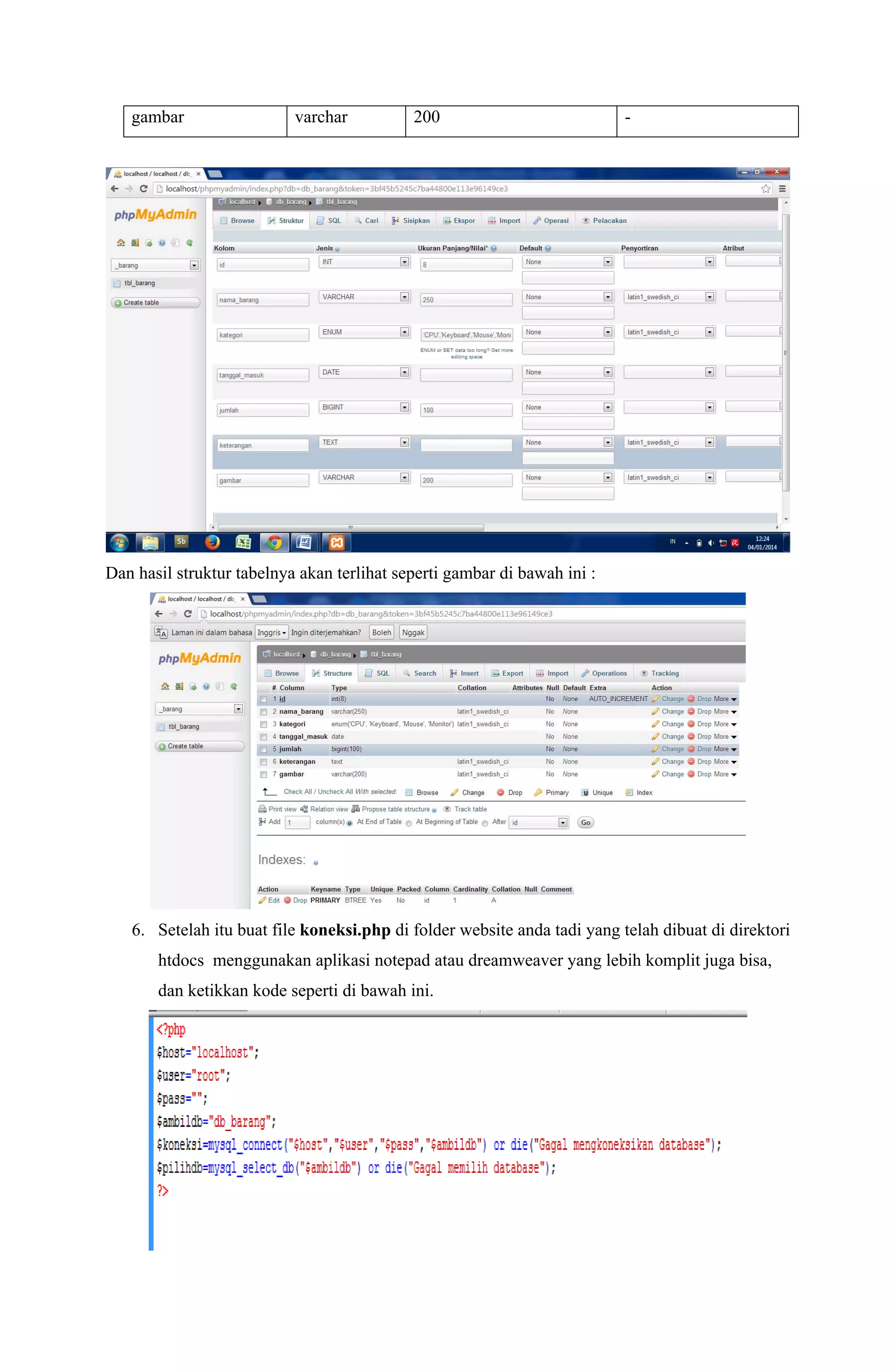 Tutorial php membuat Aplikasi Inventaris | PDF