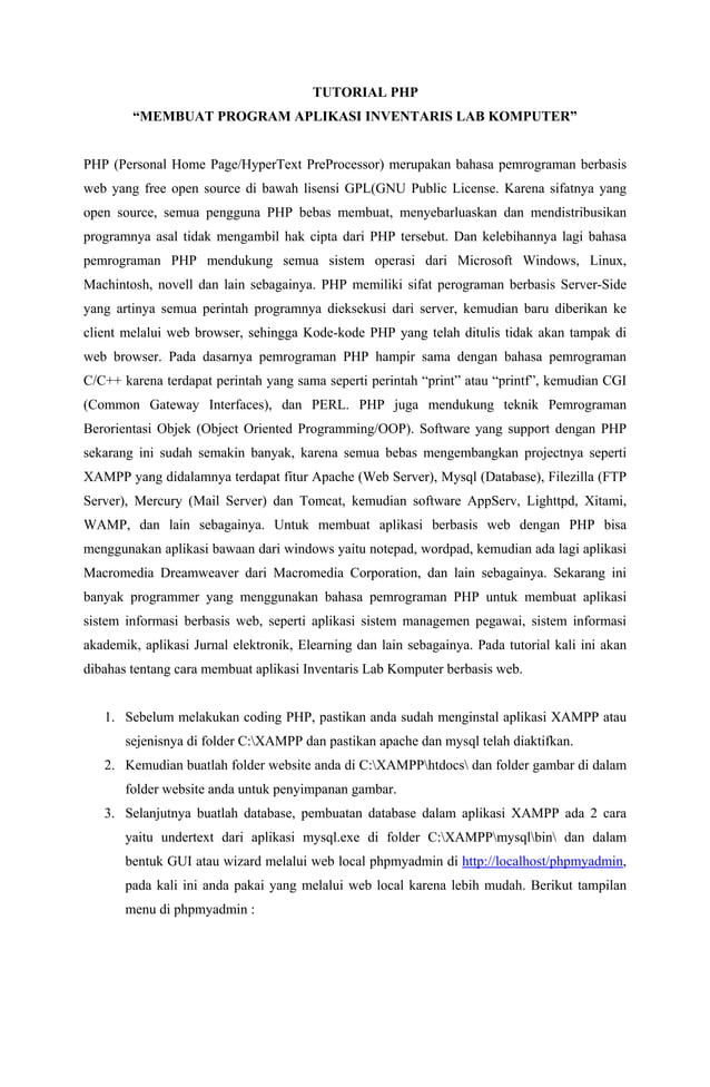 Tutorial php membuat Aplikasi Inventaris | PDF