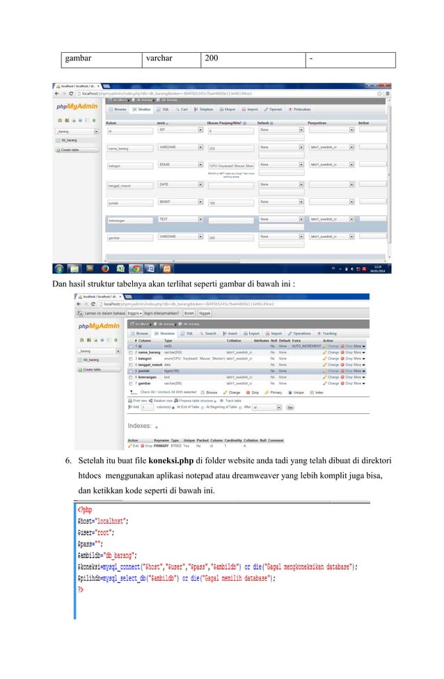 Tutorial php membuat Aplikasi Inventaris | PDF