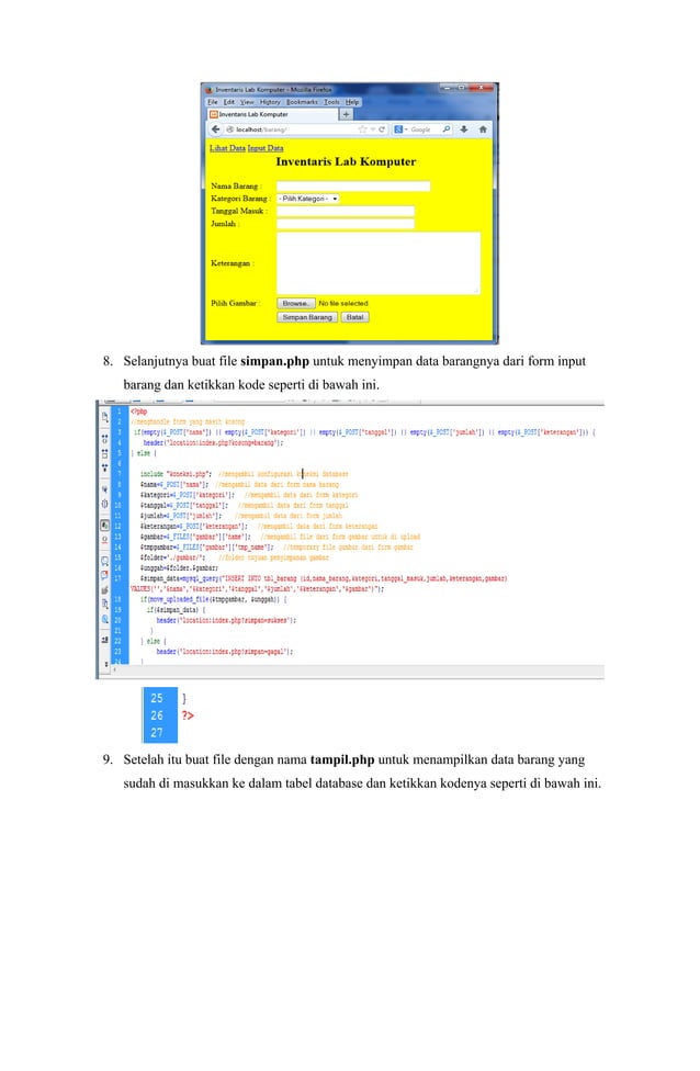 Tutorial php membuat Aplikasi Inventaris | PDF