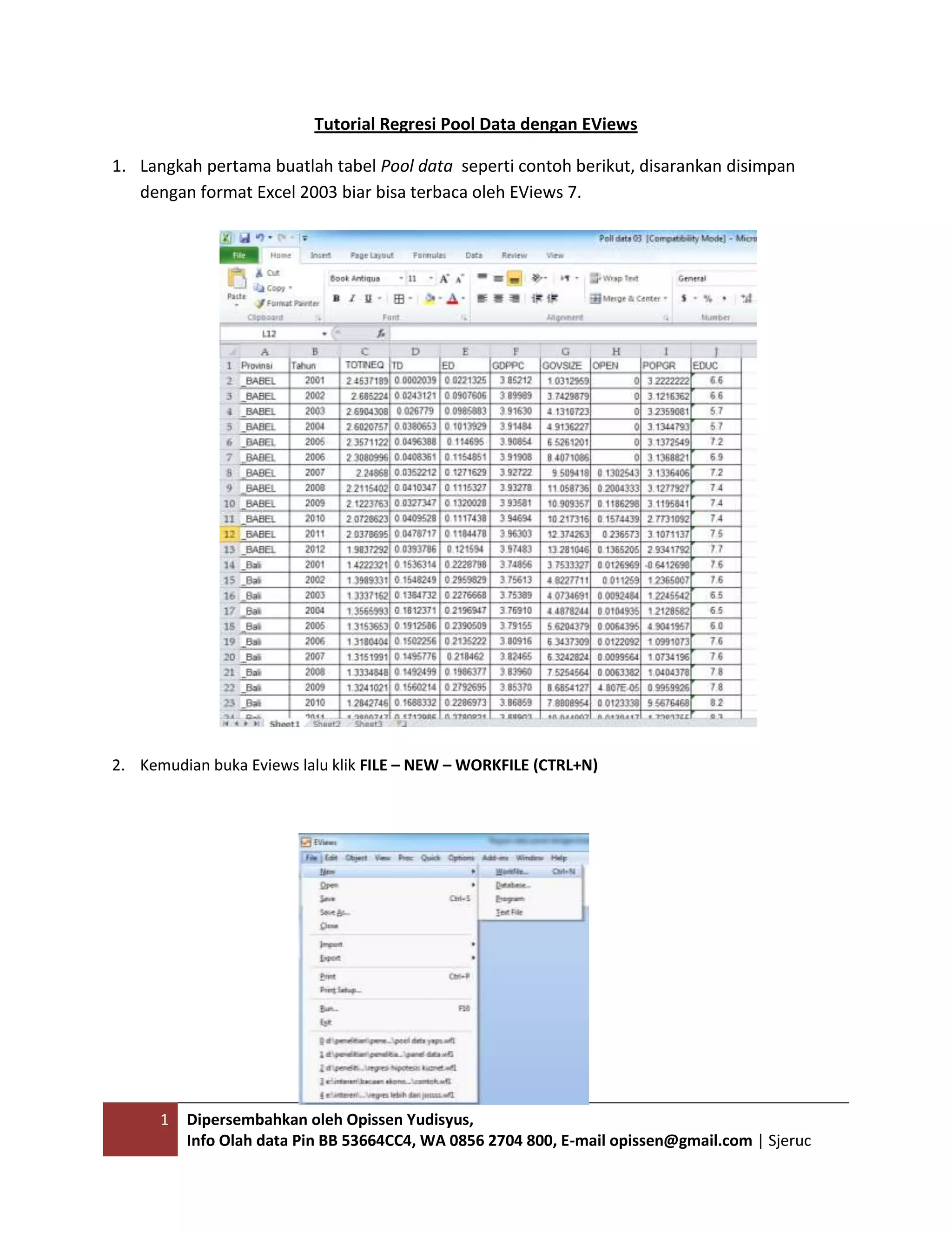Tutorial pool data dengan eviews | PDF