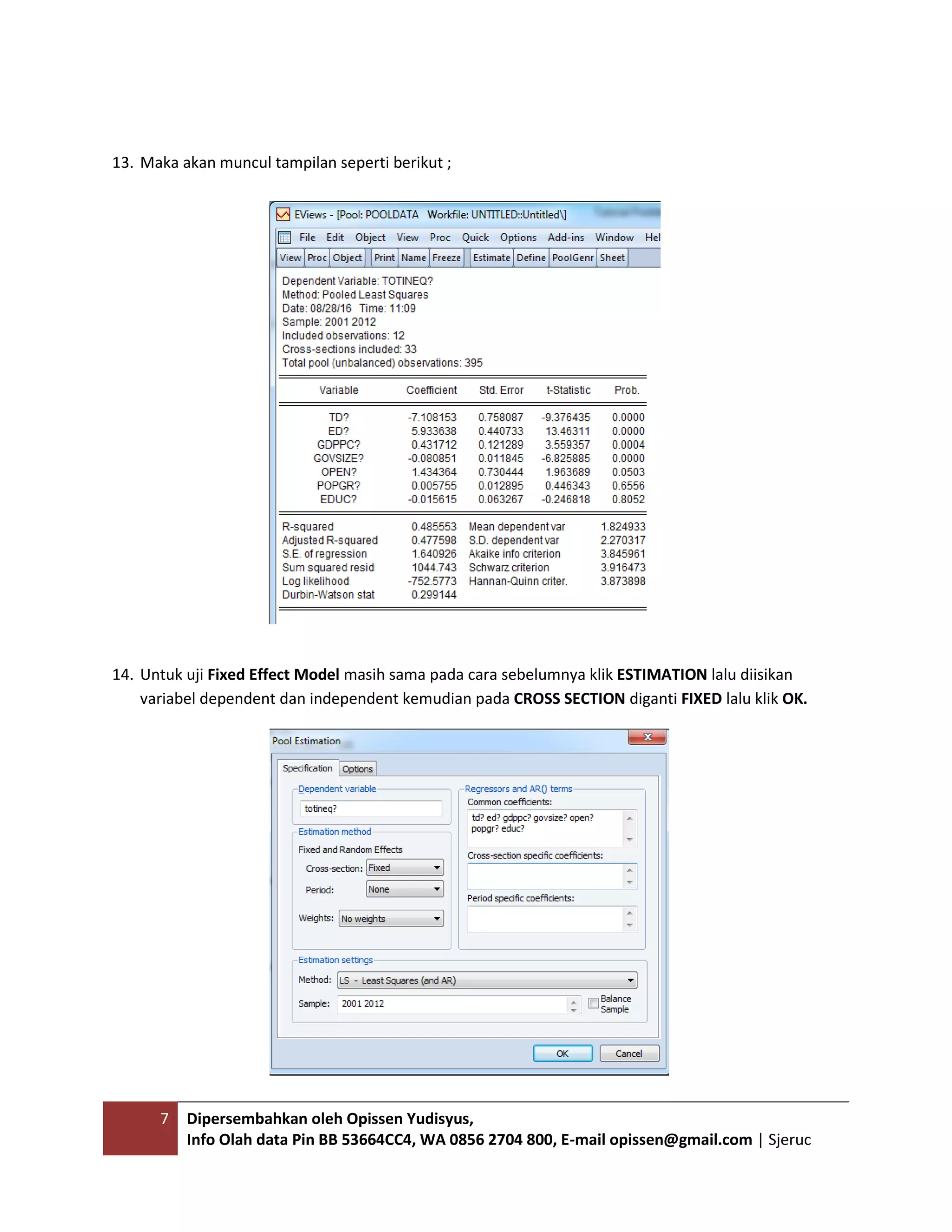 Tutorial pool data dengan eviews | PDF