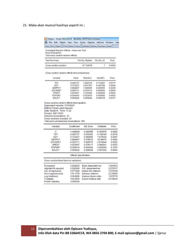 Tutorial pool data dengan eviews | PDF