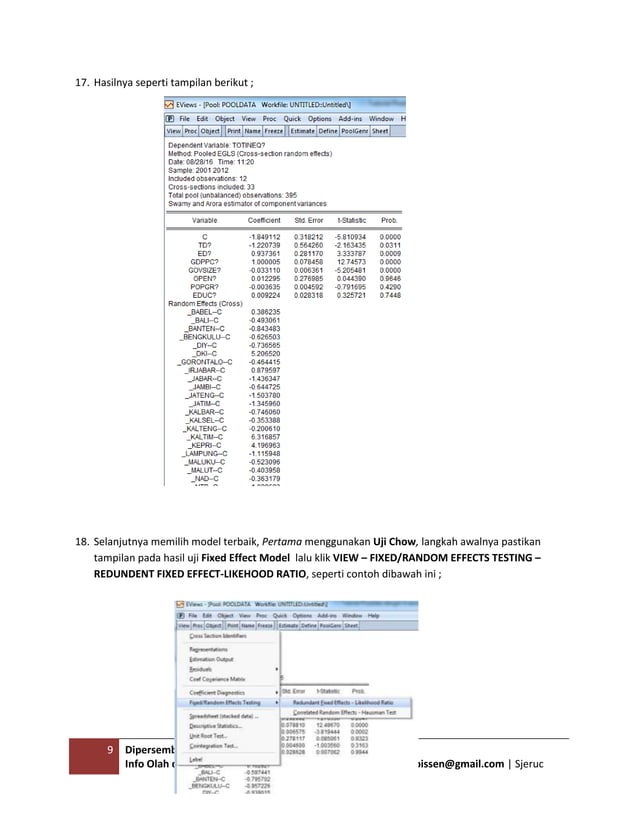 Tutorial pool data dengan eviews | PDF