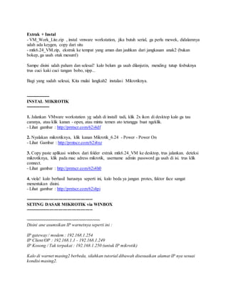 Tutorial praktis instal + seting basic limiter mikrotik pc ala newbie | DOCX