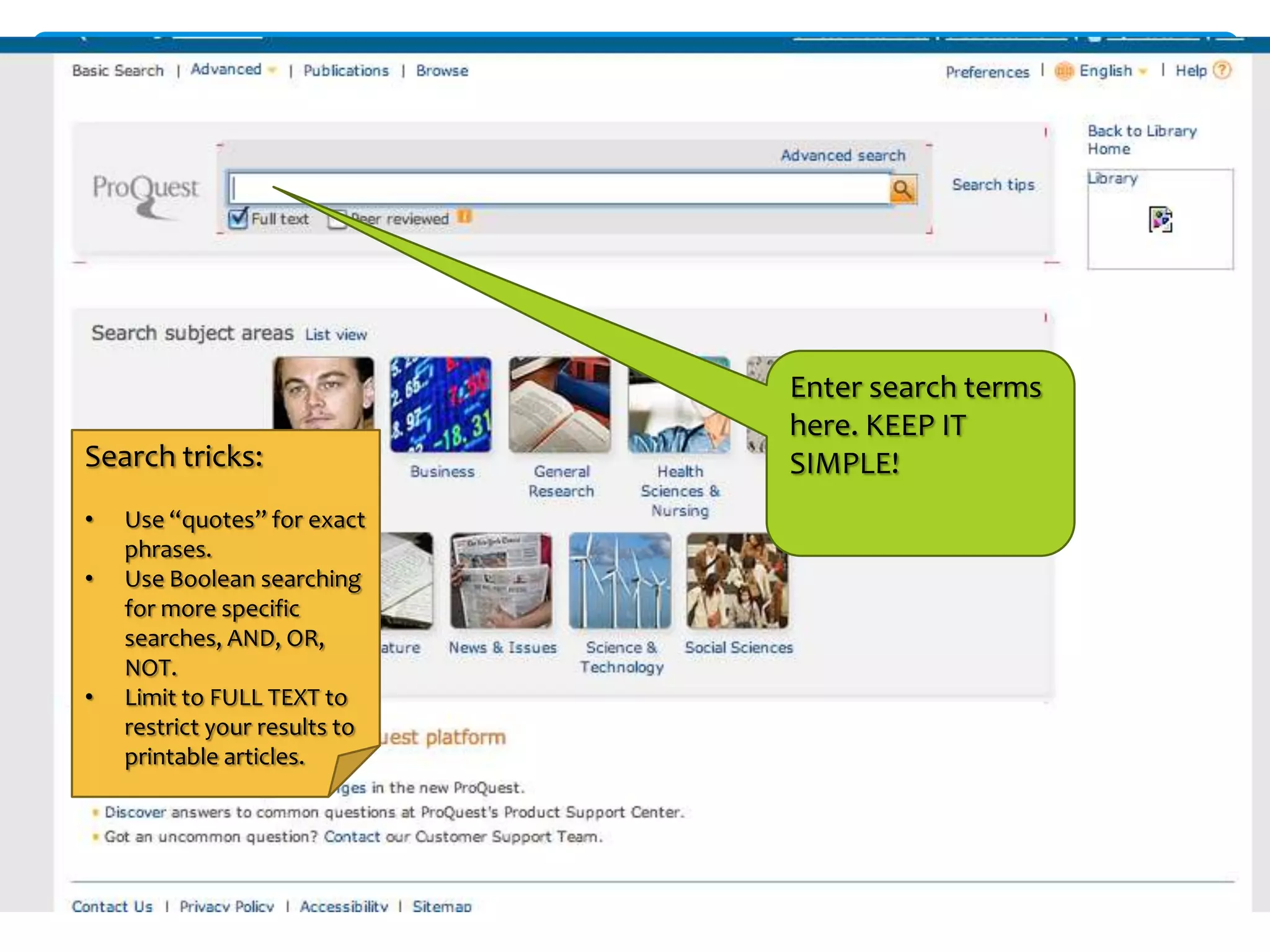 ProQuest Tutorial-searching and filtering | PPT
