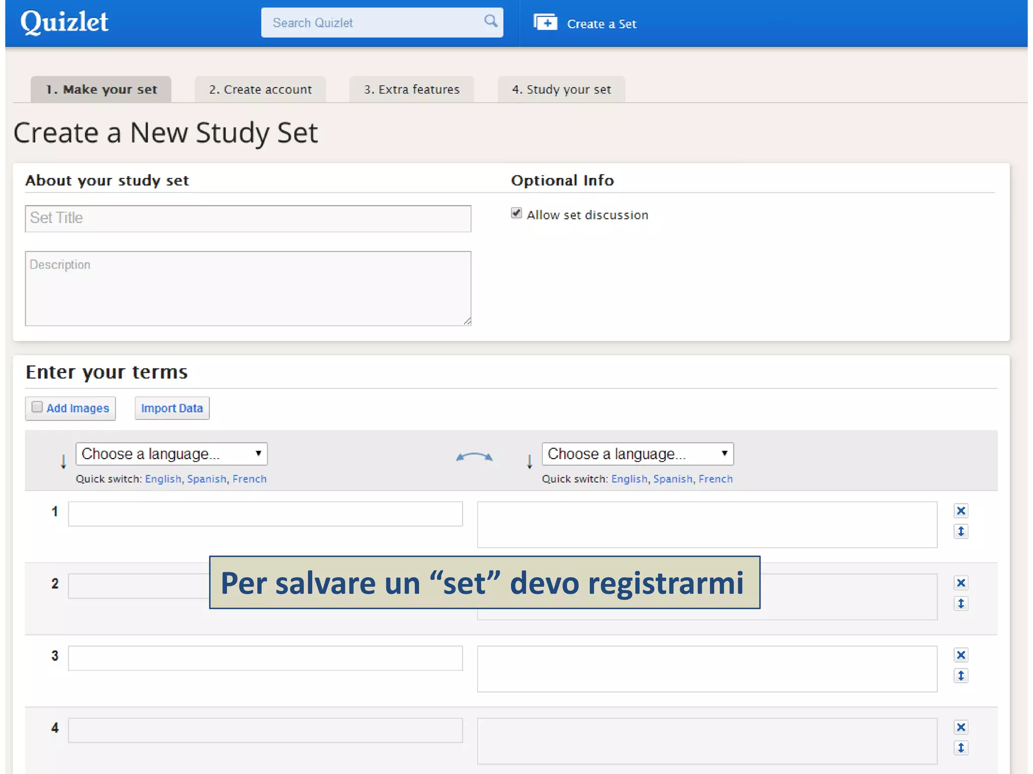 Come creare "set" in quizlet | PPTX