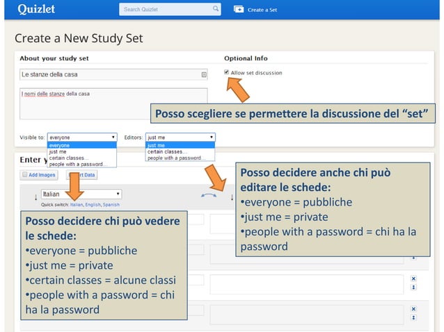 Come creare "set" in quizlet | PPT