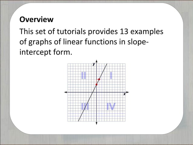 Tutorials--Graphing Linear Functions in Slope-Intercept Form | PPT
