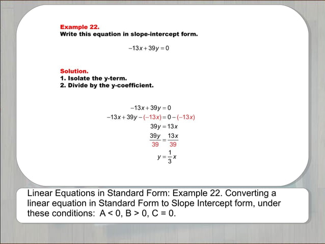 Tutorials: Linear Equations in Standard Form