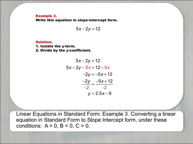 Tutorials: Linear Equations in Standard Form