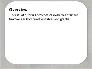 Tutorials: Linear Functions in Tabular and Graph Form | PPT