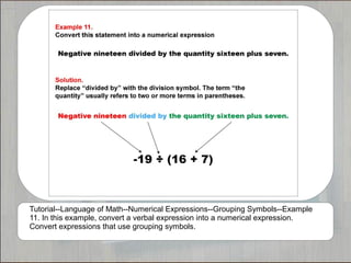 Tutorials--The Language of Math--Numerical Expressions--Grouping Symbols | PPT