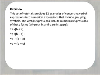 Tutorials--The Language of Math--Numerical Expressions--Grouping Symbols | PPT