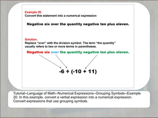 Tutorials--The Language of Math--Numerical Expressions--Grouping Symbols | PPT