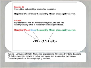Tutorials--The Language of Math--Numerical Expressions--Grouping Symbols | PPT | Free Download