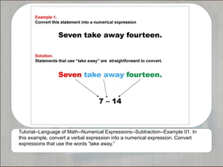 Tutorials--The Language of Math--Numerical Expressions--Subtraction | PPT