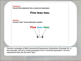Tutorials--The Language of Math--Numerical Expressions--Subtraction | PPT